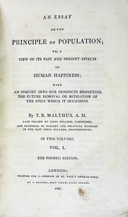 Economy. MALTHUS. An essay on the principle of population. (1807 ...