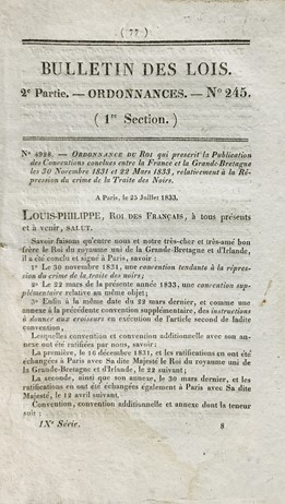 Slave Trade. Louis-Philippe I, king of the French. Ordonnance du Roi ...