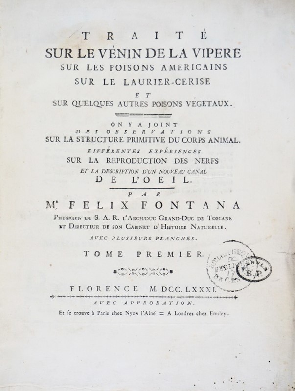 Snakes/Poisons. FONTANA. Traité sur le Venin de la Vipère - auctions ...