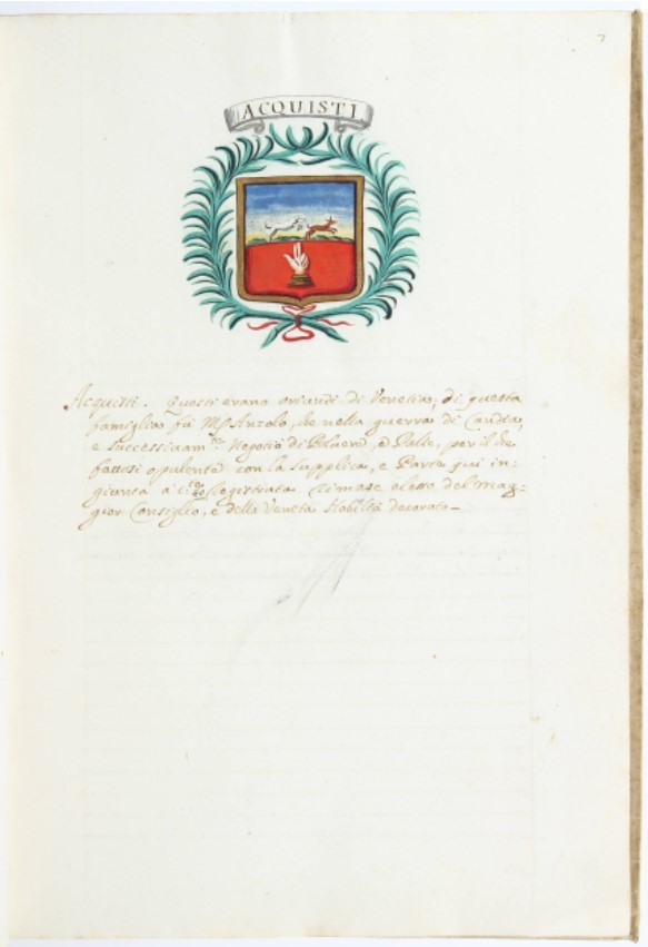 Venetian Manuscript - Morean War. Origine delle famiglie nobili fatte ...